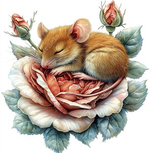 JPEG Mice in a Flower Clipart Bundle Mice Nursery Print Watercolor Mice ...