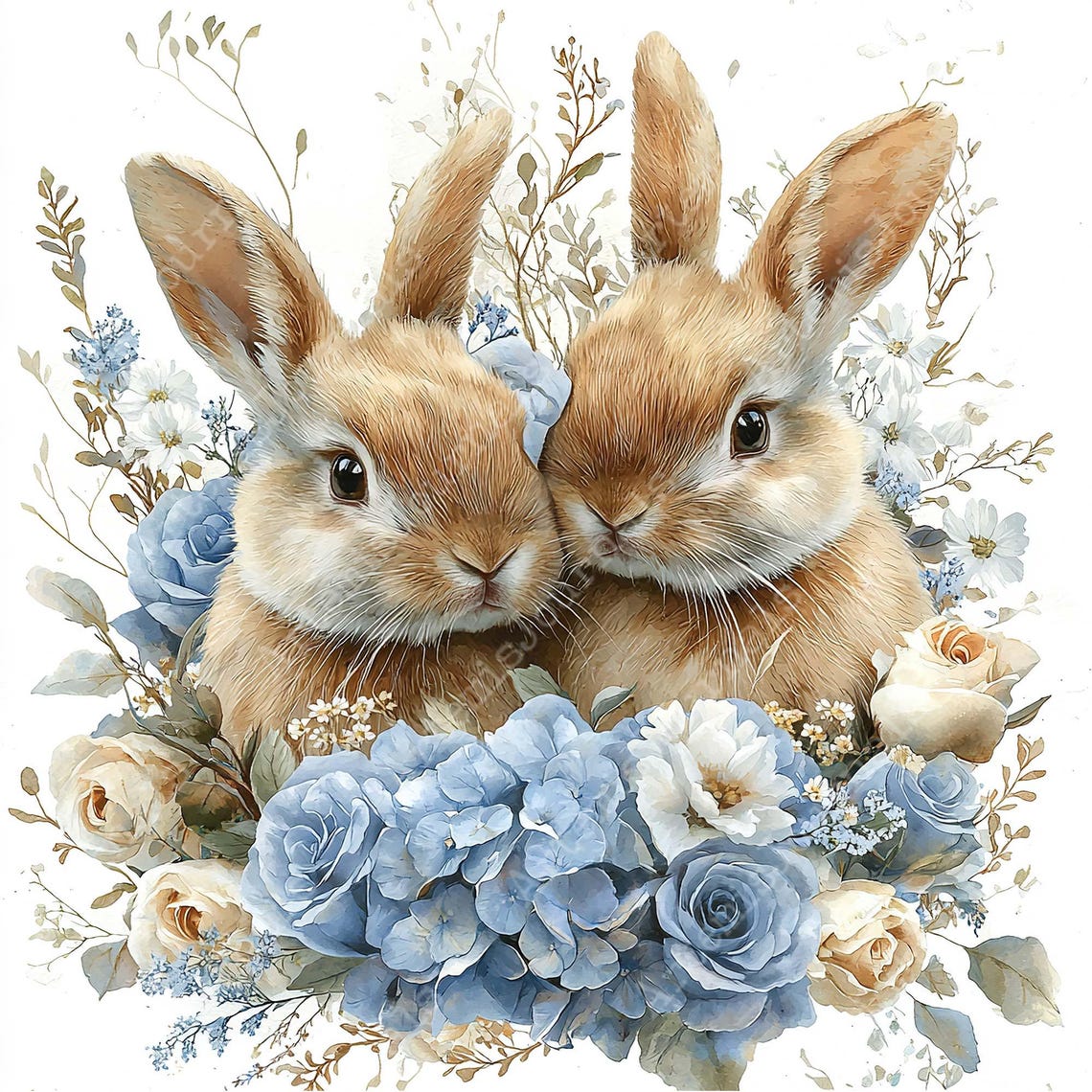 JPEG Watercolor Spring Bunnies Clipart Spring Rabbits Pastel Color ...