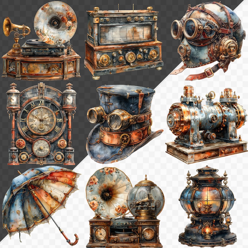 Steampunk Elements Clipart Bundle Steampunk PNG Transparent Background ...