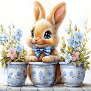 JPEG Watercolor Spring Rabbit Clipart Bundle Cute Bunny Clipart Spring ...