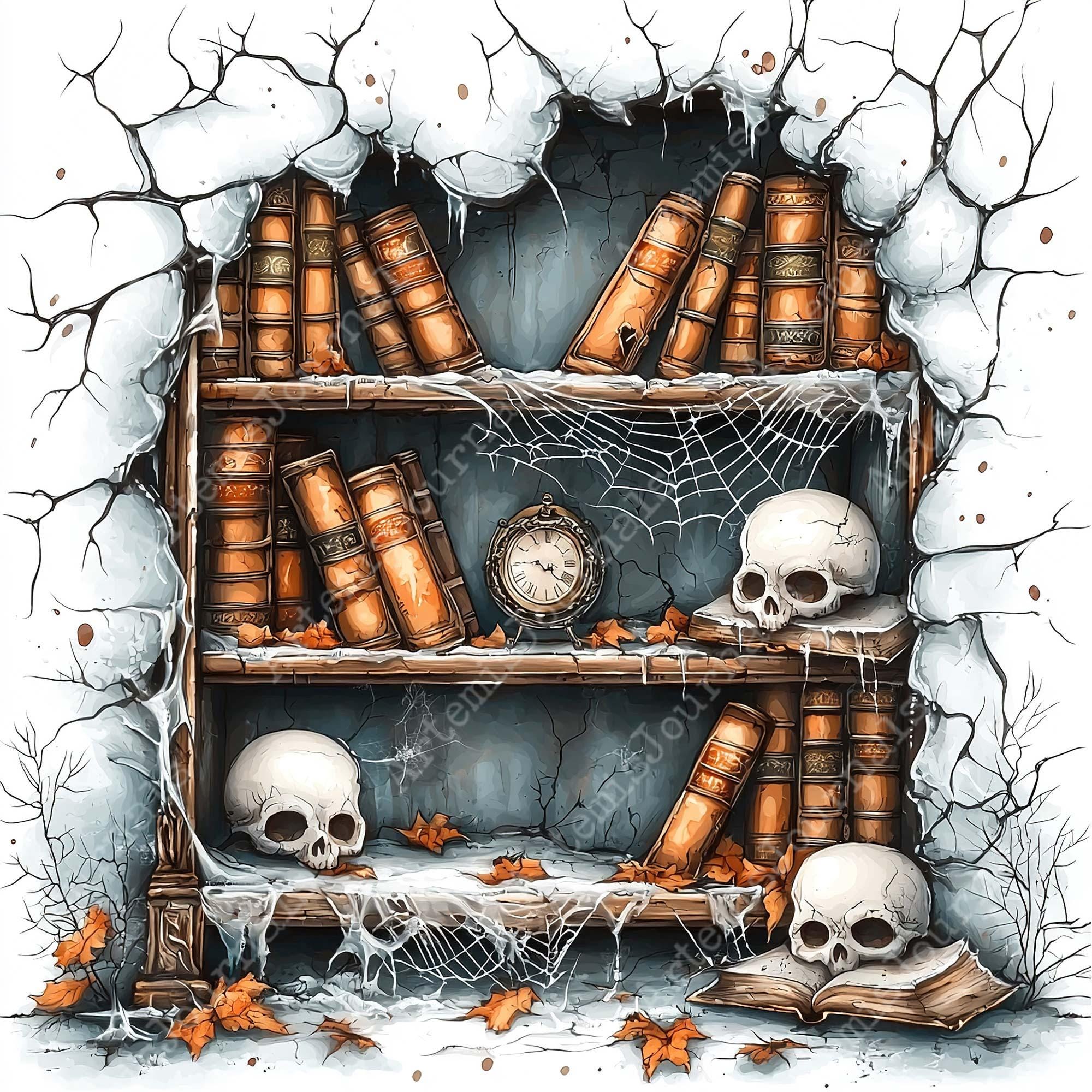 JPEG Watercolor Spooky Haunted Bookshelves Clipart Bundle Spooky ...