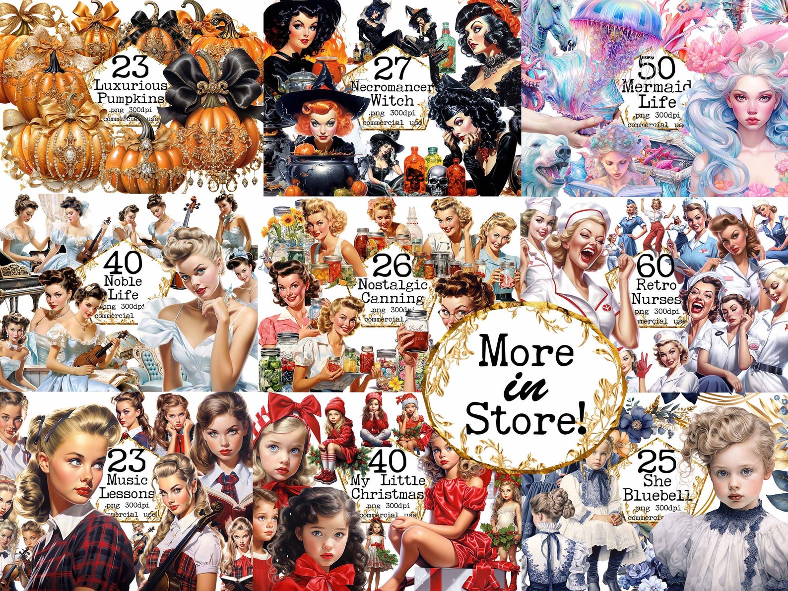 Watercolor Winter Wolf Forest Clipart Bundle JPEG Commercial Printable ...