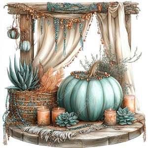 JPEG Pastel Boho Pumpkin Clipart Bundle Commercial Use Autumn Pumpkin ...