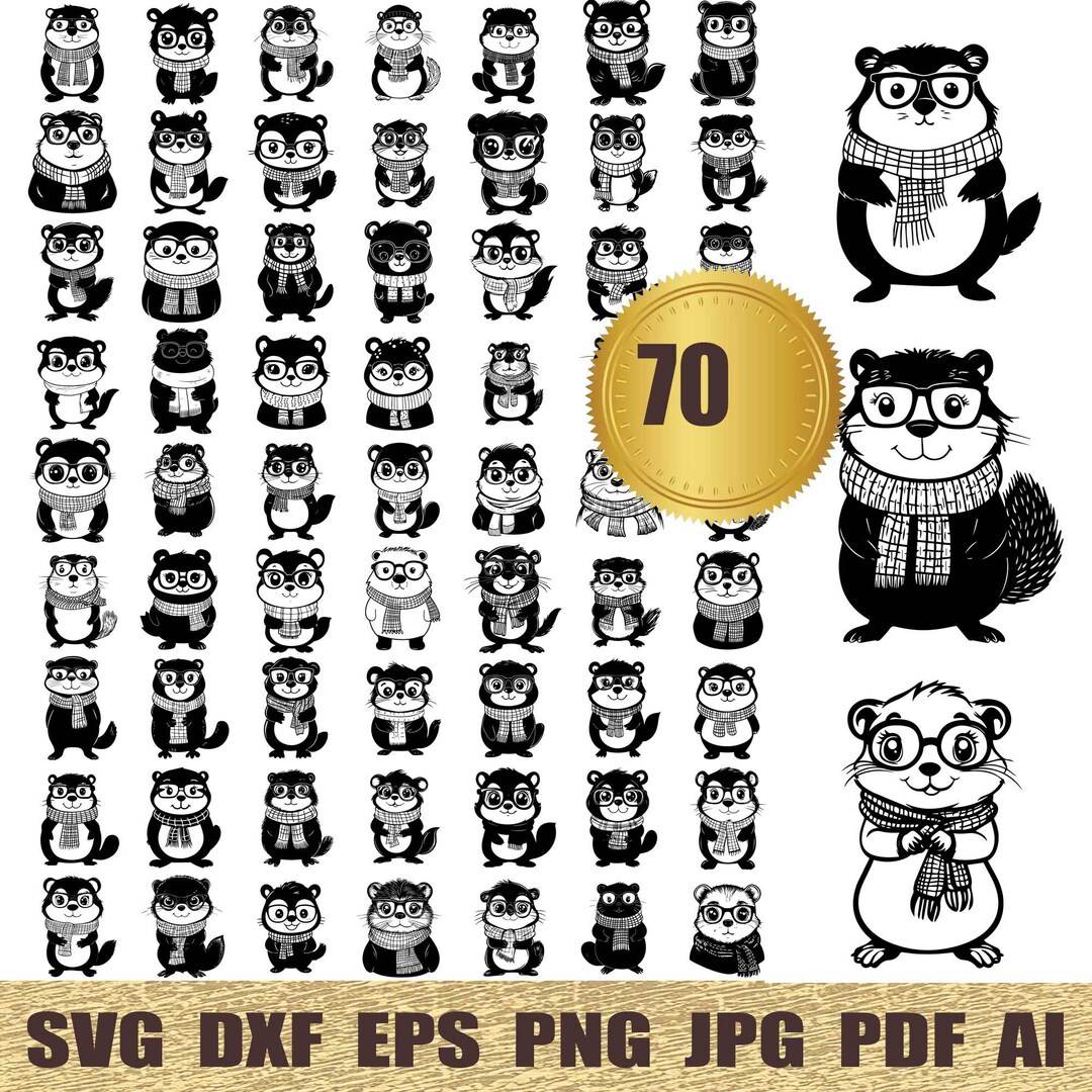 70 Beaver SVG Beaver With Scarf and Glasses Svg, Dxf, Eps, Ai, Pdf, Jpg ...