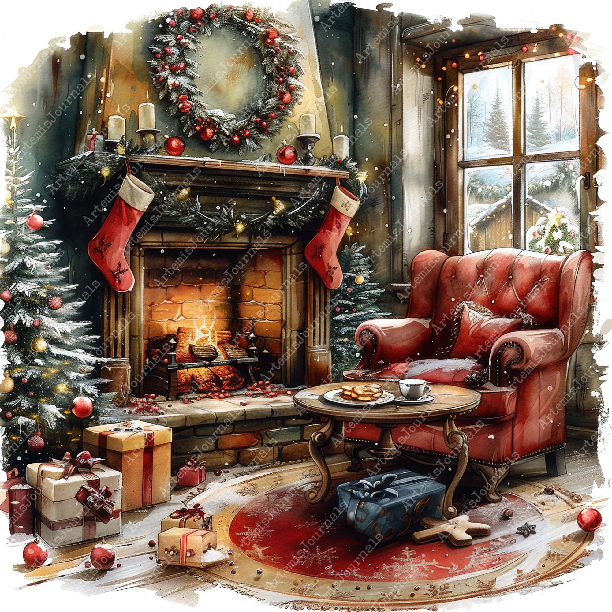 JPEG Cozy Christmas Home JPEG Cozy Corner Fireplace Sofa Window ...
