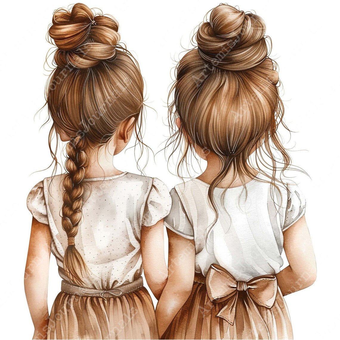 JPEG Watercolor Little Girls Best Friends Clipart Bundle JPEG ...