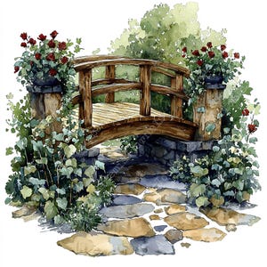 JPEG Watercolor Spring Bridges Clipart Bundle Spring Clipart Floral ...