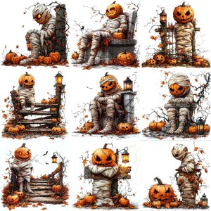 JPEG Watercolor Halloween Mummy Clipart Bundle Mummy Clipart Egyptian ...