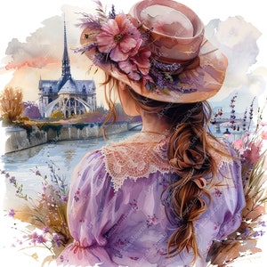 Vintage Girl in Paris Clipart Bundle Commercial JPEG France Clipart ...