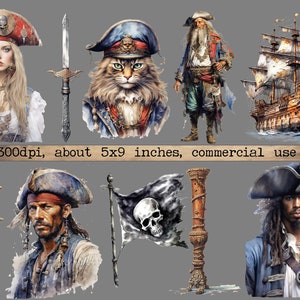 Big Watercolor Pirate Bundle Clipart, Transparent PNG, Ship Clipart ...