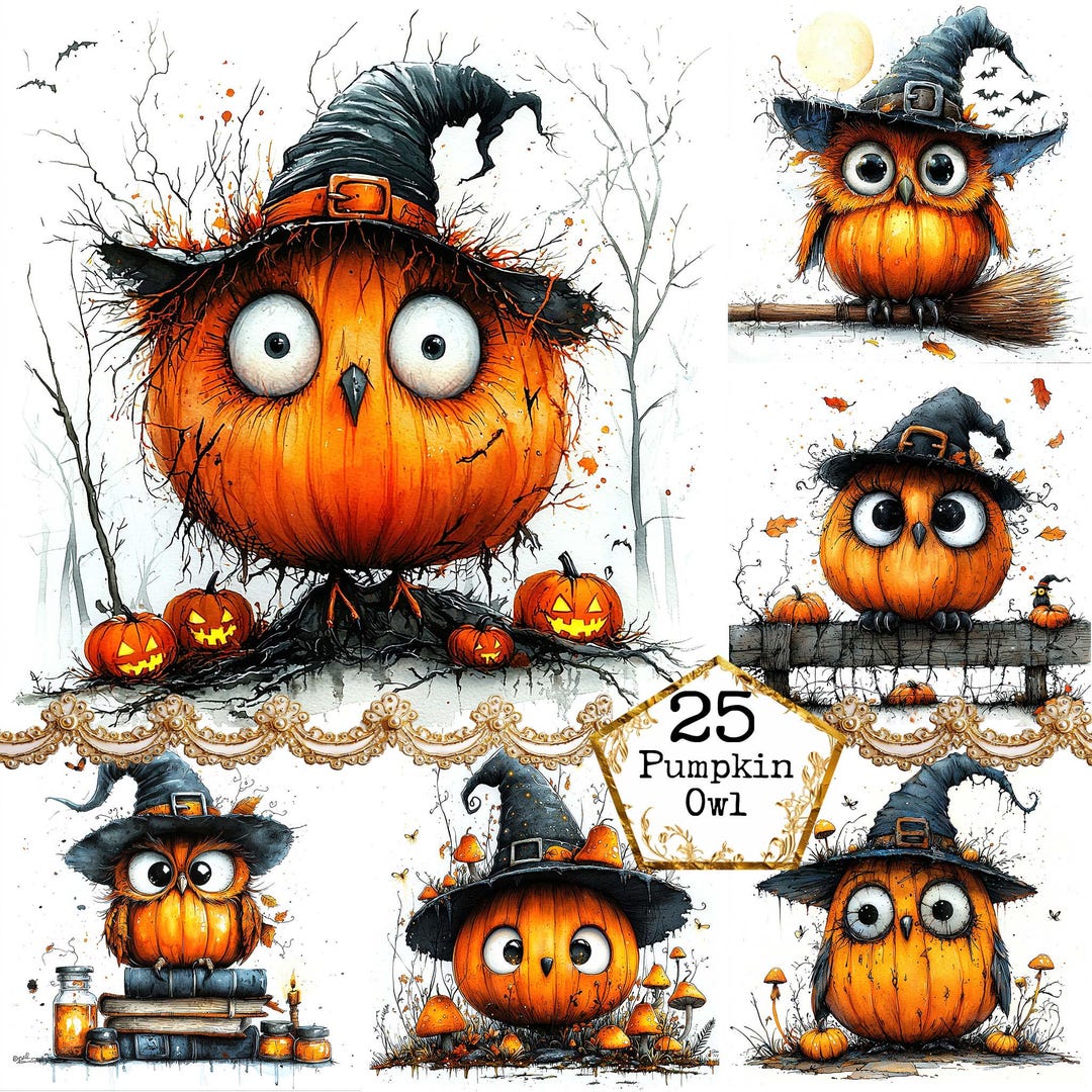 JPEG Halloween Owl Clipart Bundle Halloween Graphics Commercial Use ...