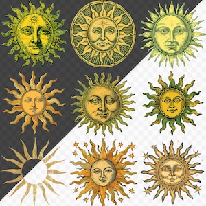 Big Vintage Sun Illustration Clipart Bundle Retro Sun Png Antique ...