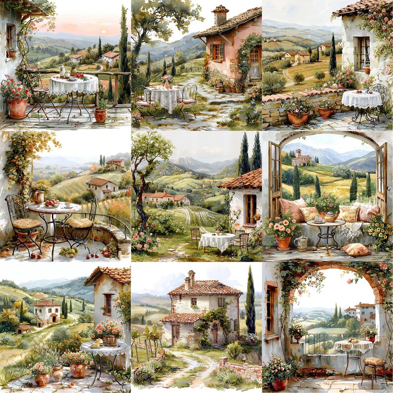 JPEG Watercolor Small Italian View Clipart Bundle JPEG Small Cottage ...