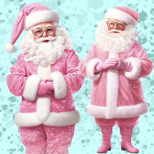 PNG Pink Glitter Santa Claus Clipart Bundle Pink Christmas Clipart ...