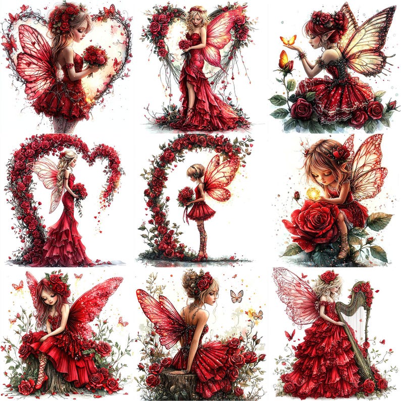 JPEG Watercolor Red Haired Fairy Clipart Bundle Love Fairy Magical ...