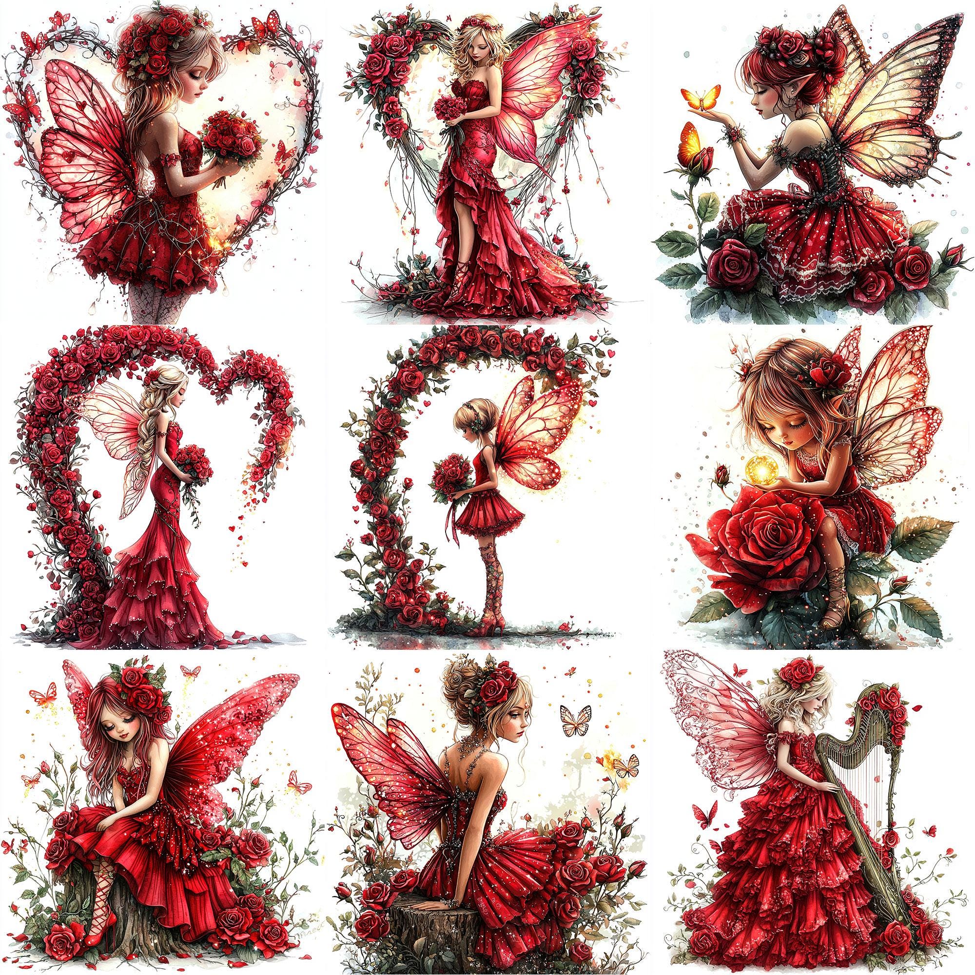 JPEG Watercolor Red Haired Fairy Clipart Bundle Love Fairy Magical ...