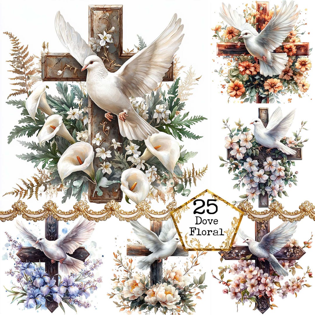 JPEG Watercolor Cross and Birds Clipart Bundle Christian Clipart ...