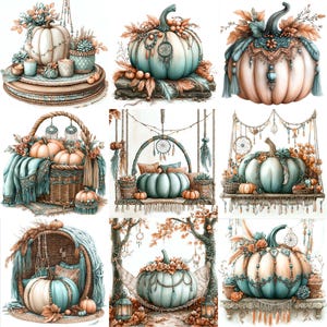 JPEG Pastel Boho Pumpkin Clipart Bundle Commercial Use Autumn Pumpkin ...
