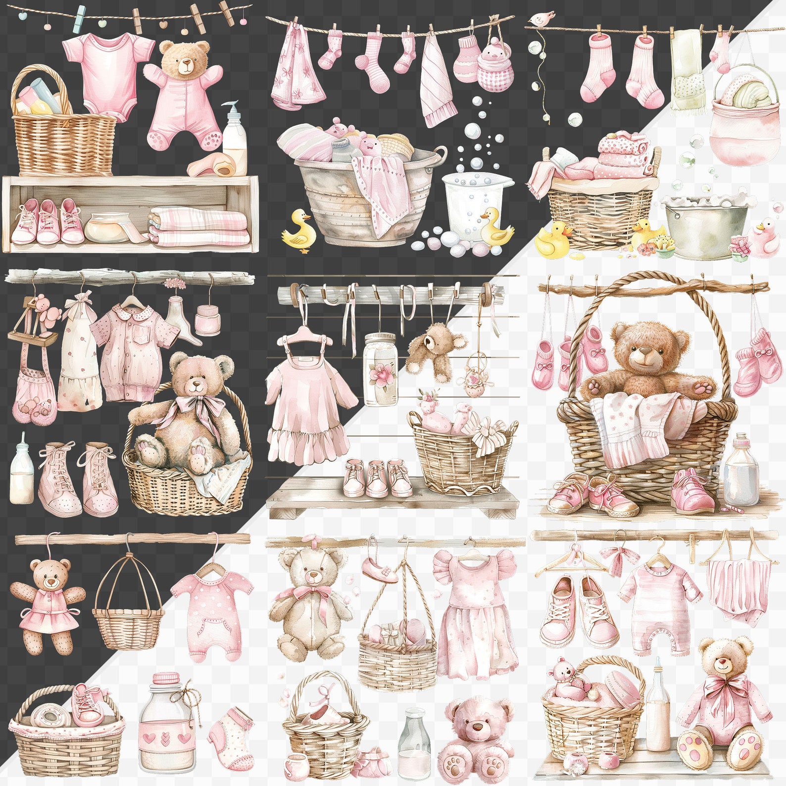 PNG Laundry Clipart Bundle PNG Clothes Line Clipart Invitation Elements ...