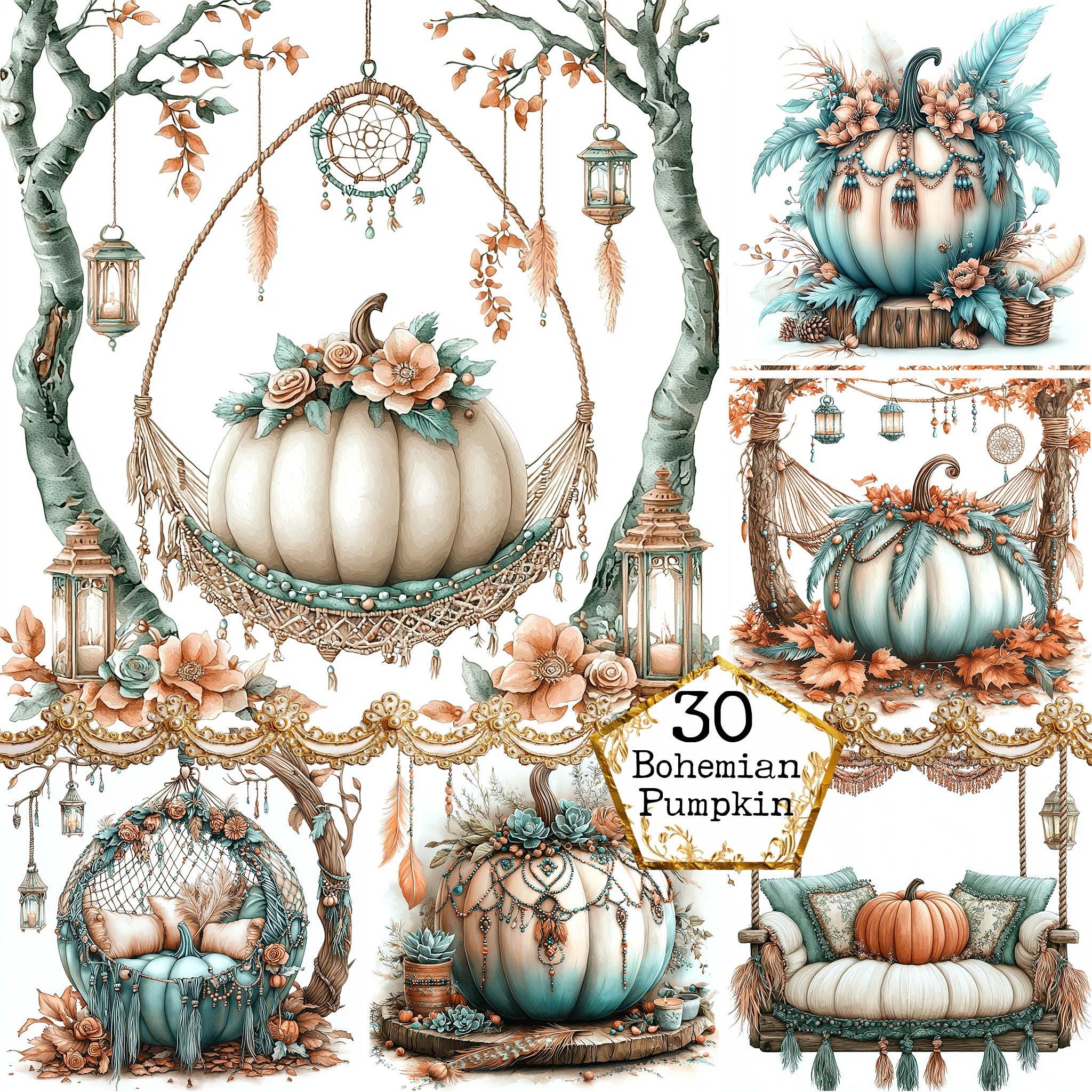 JPEG Pastel Boho Pumpkin Clipart Bundle Commercial Use Autumn Pumpkin ...