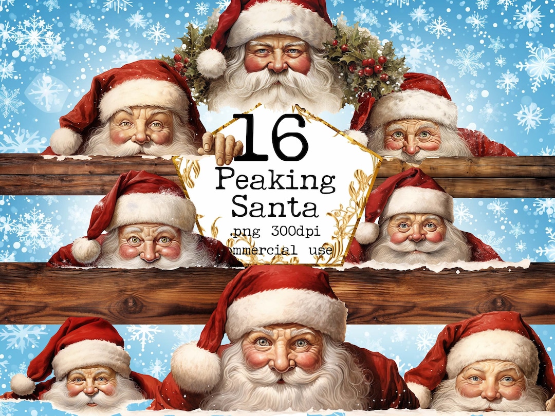 PNG Peaking Santa Claus Clipart Bundle Watercolor Santa PNG Christmas ...