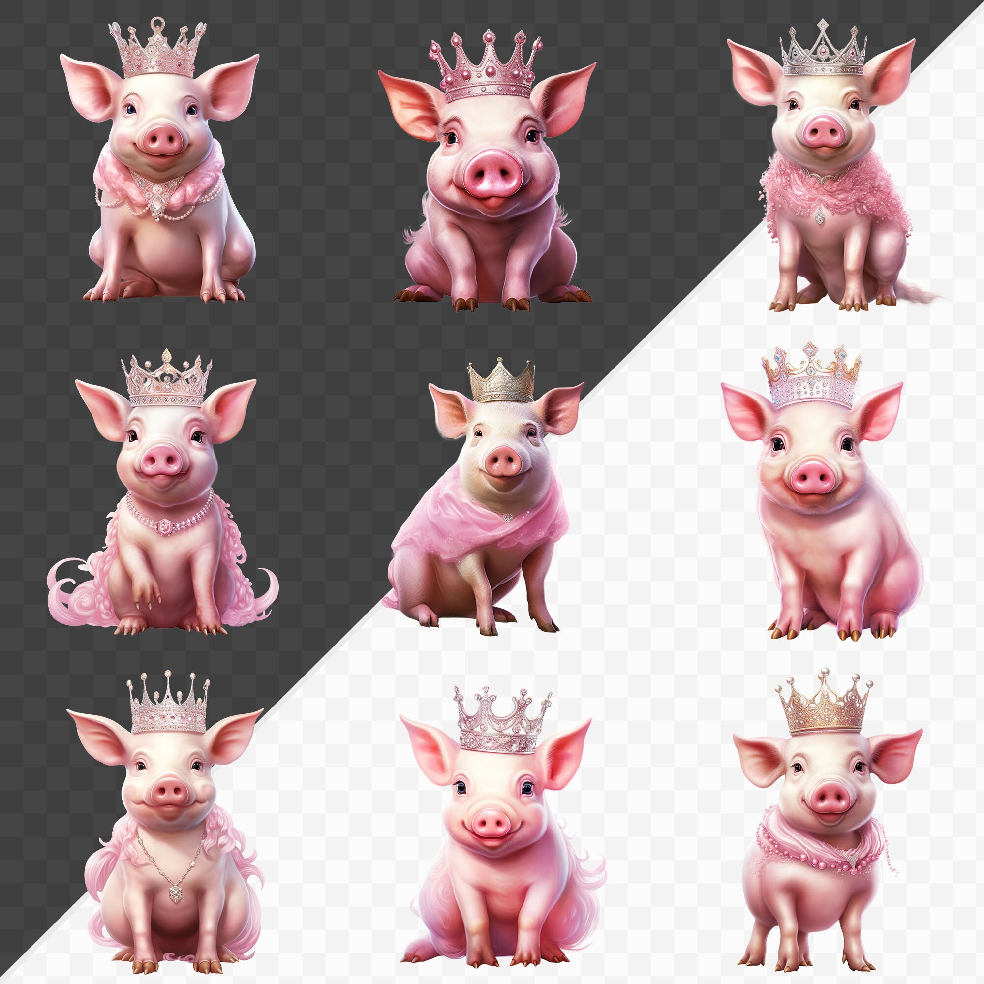 PNG Watercolor Pig Queen Clipart Bundle Fantasy Clipart Fairytale Pig ...