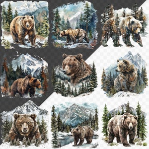 Winter Brown Bears Watercolor Clipart Bundle Wildlife Forest Animals ...