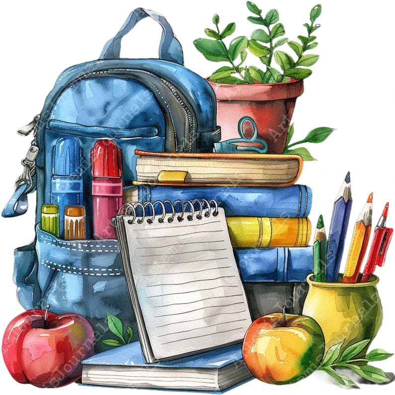 PNG Back to School Clipart Bundle Backpack Chalk Board Apple Books ...