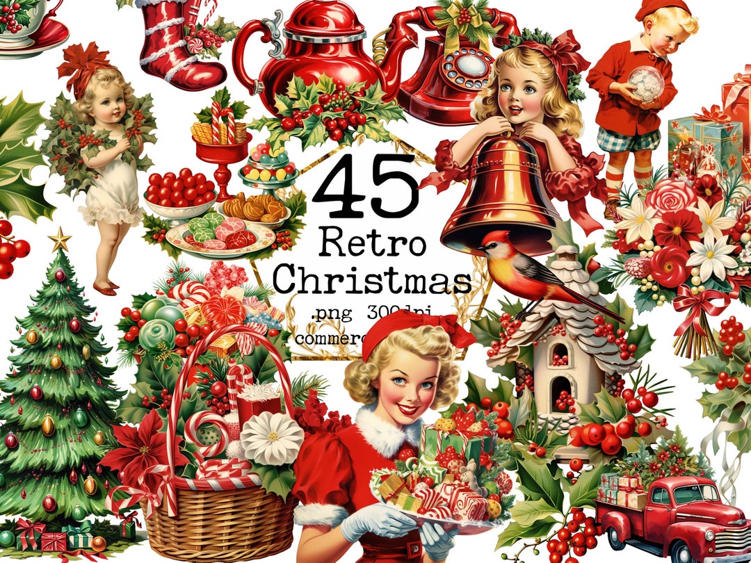PNG Big Retro Christmas Bundle Clipart Bundle Retro Illustration PNG ...