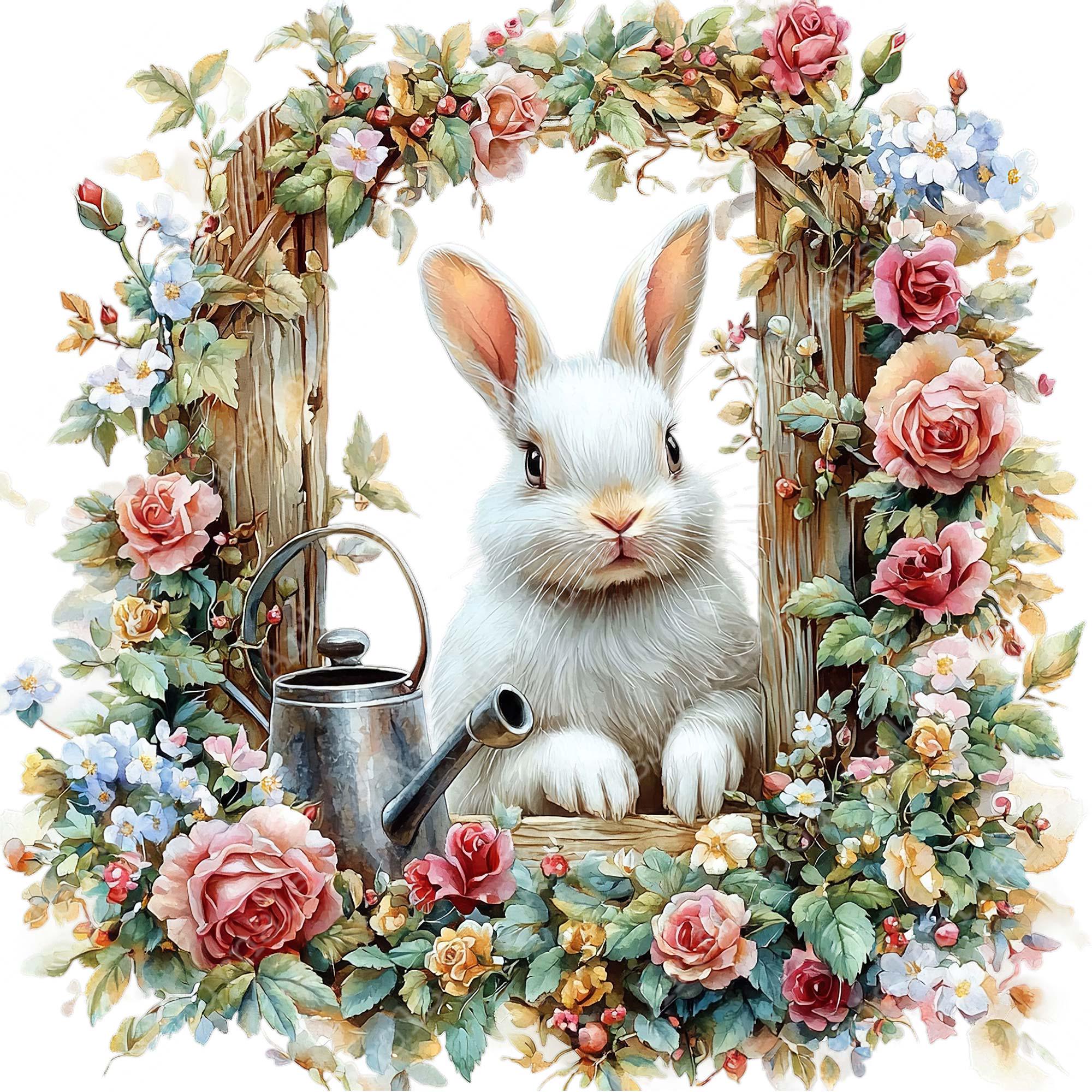 PNG + JPEG Watercolor Spring Floral Rabbit Clipart Bundle Spring ...