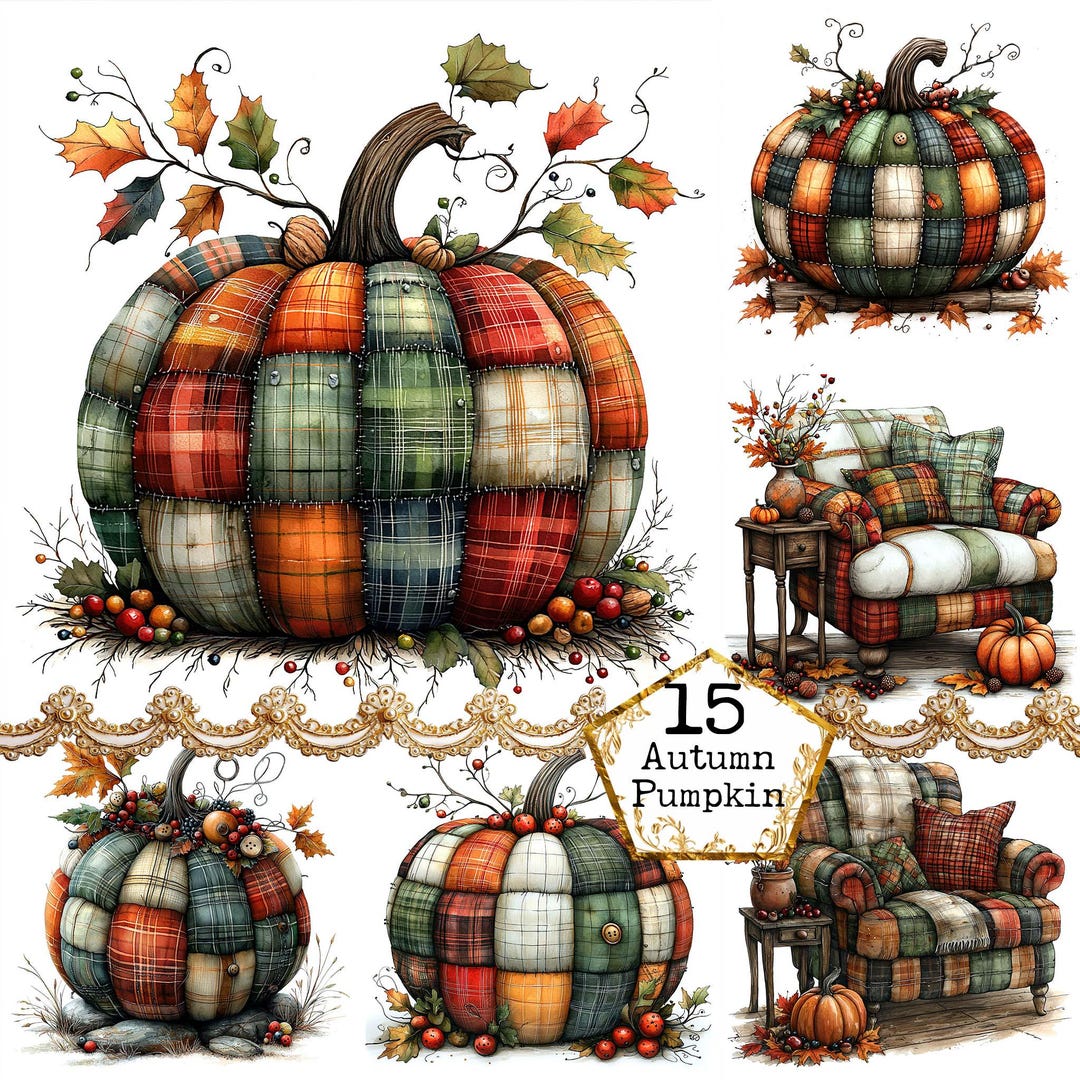 JPEG Plaid Pumpkin Clipart Bundle Fall Graphics Autumn Harvest ...