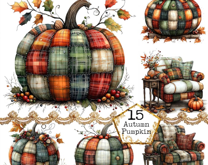 Plaid Pumpkin Clipart | Set of 10 | High Quality 300 DPI Jpegs ...