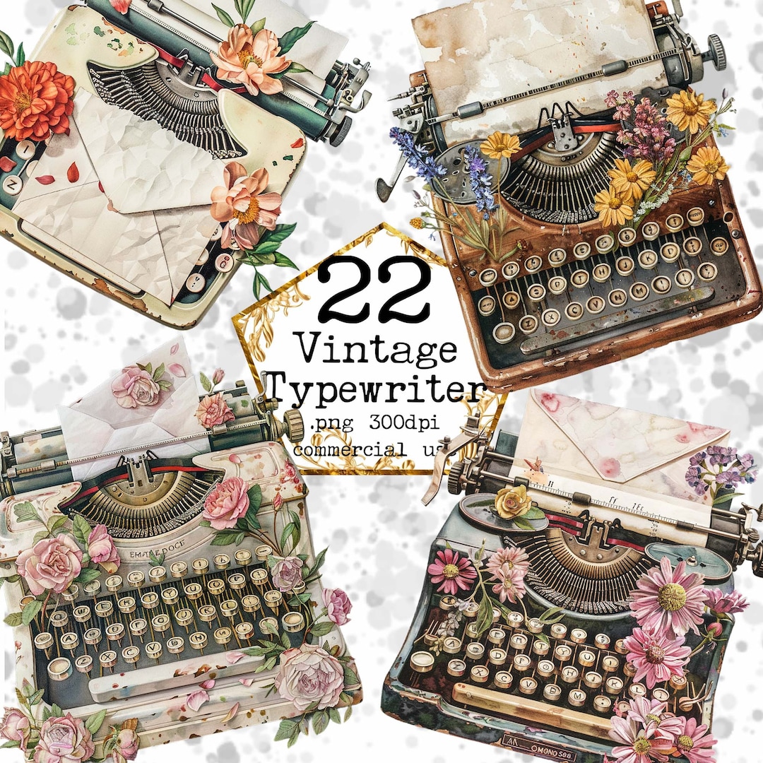 Vintage Typewriter Clipart Bundle Antique Clipart for Commercial Use ...