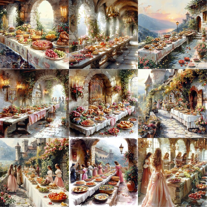 JPEG Watercolor Medieval Feast Clipart Bundle JPEG Vintage Clipart ...