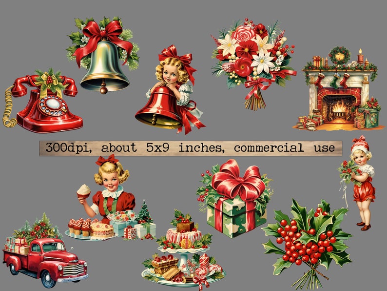 PNG Big Retro Christmas Bundle Clipart Bundle Retro Illustration PNG ...