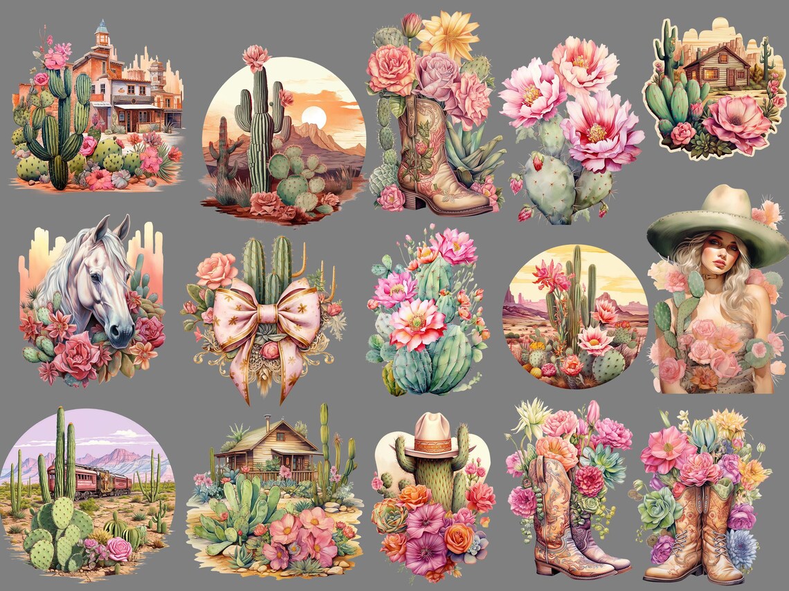 PNG Watercolor Western Clipart Bundle Cowboy Ranch PNG Format Cowgirl ...