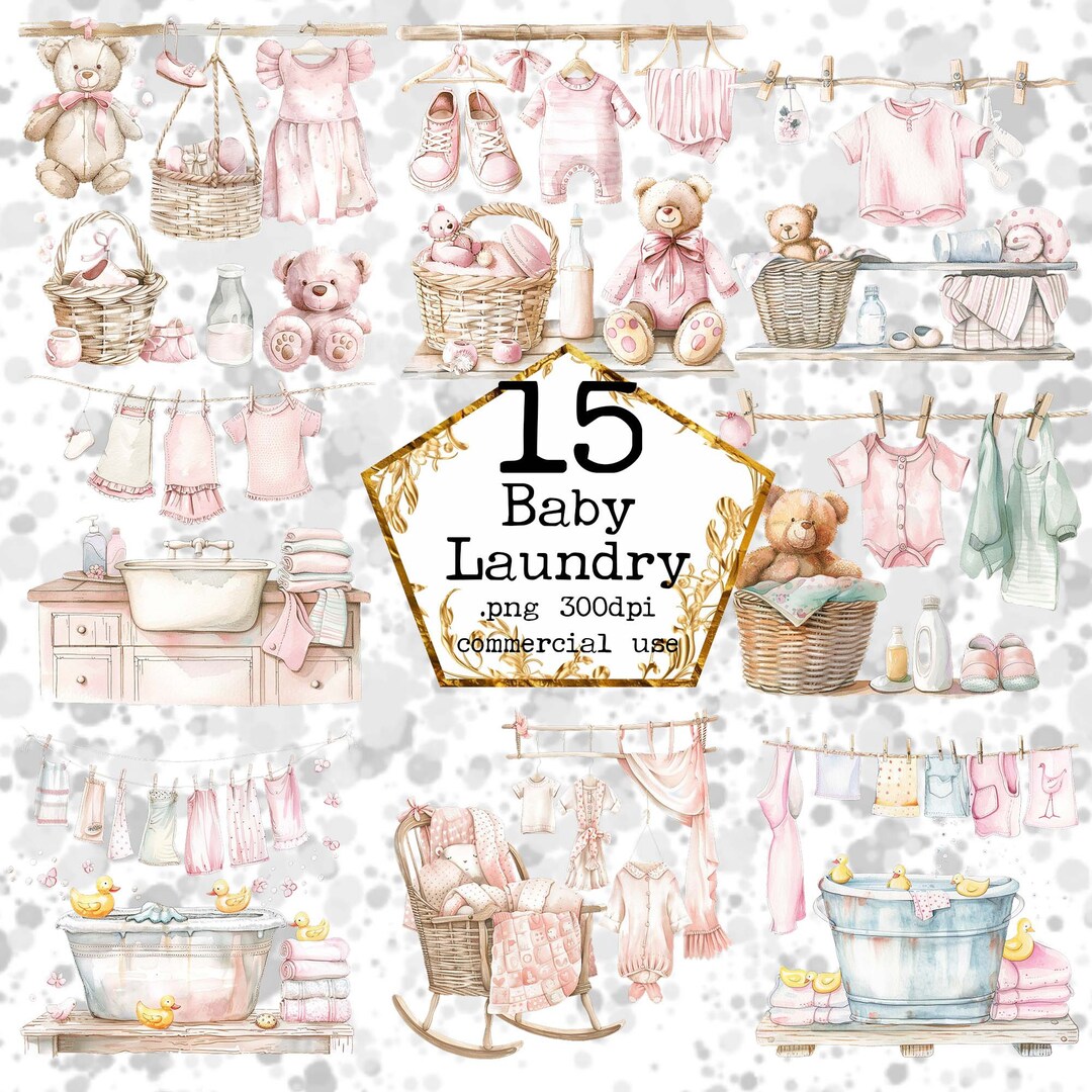 PNG Laundry Clipart Bundle PNG Clothes Line Clipart Invitation Elements ...