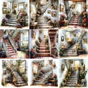 JPEG Watercolor Shabby Chic Home Entrance JPEG Instant Download Cozy ...