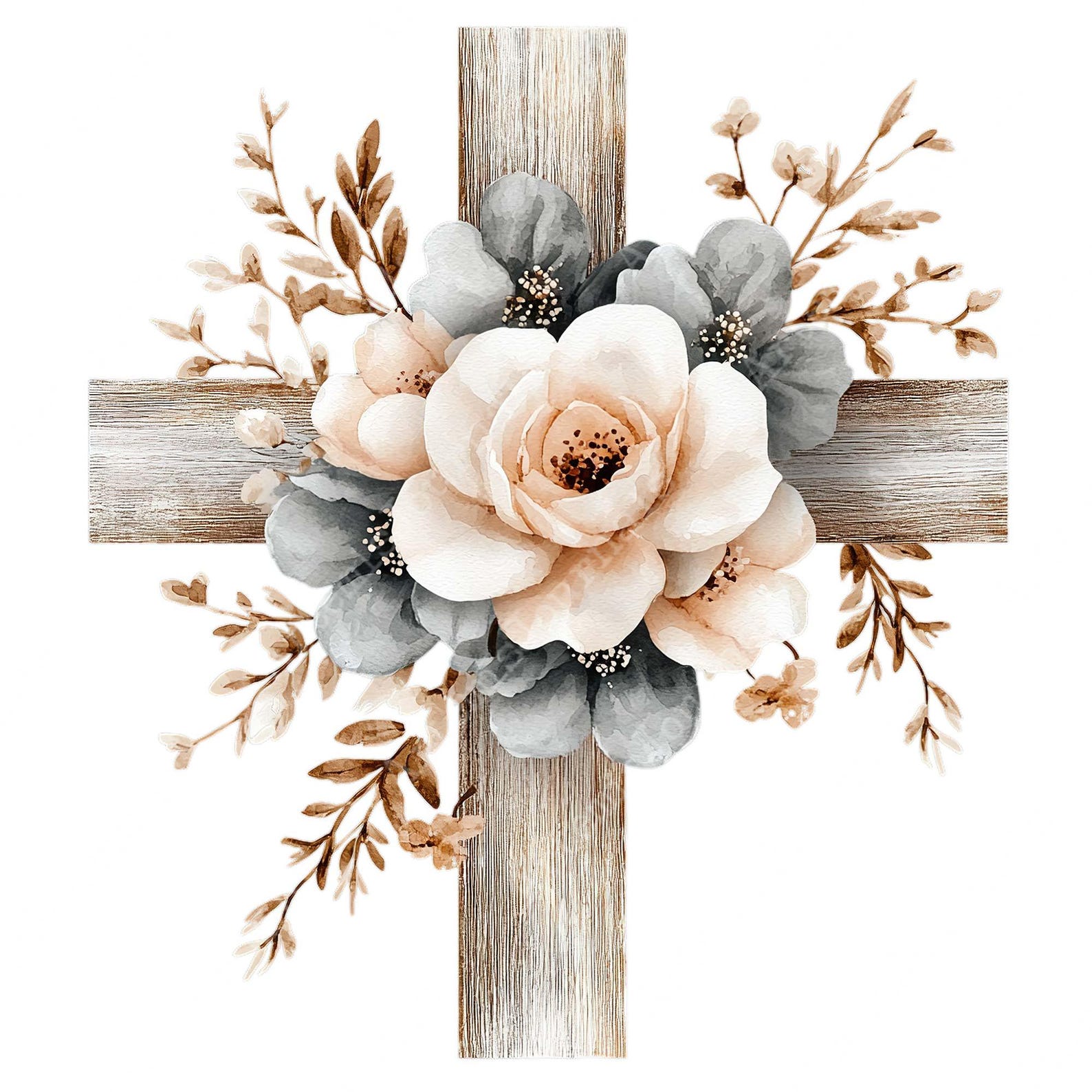 PNG + JPEG Watercolor Floral Cross Clipart Bundle Religious Clipart ...