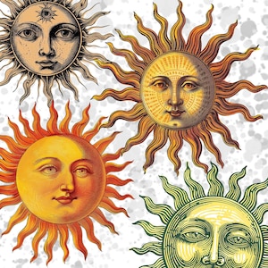 Big Vintage Sun Illustration Clipart Bundle Retro Sun Png Antique ...