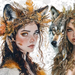 WOLF Princess Watercolor Clipart Princess Clipart PNG Wolf Girl Fantasy ...