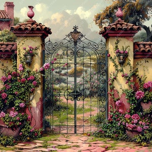 JPEG Watercolor Fantasy Garden Gate Clipart Bundle Garden Door Stone ...