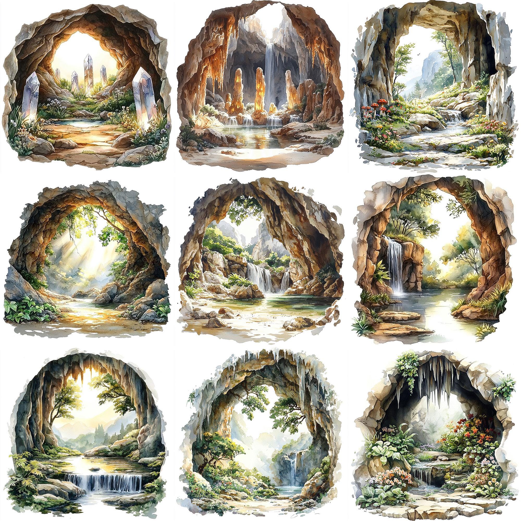 JPG Watercolor Crystal Caves Clipart Bundle Scary Clipart Horror ...