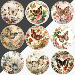 Watercolor Butterfly Circular Sublimation Design Clipart Bundle Floral ...