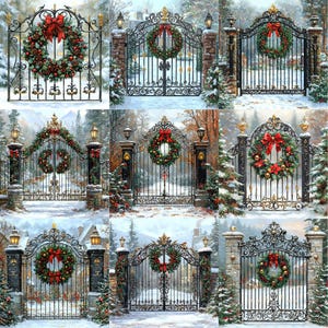 JPEG Watercolor Fantasy Garden Gate Clipart Bundle Garden Door Stone ...