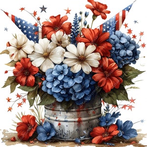 JPEG Independence Day Flower Bouquet Clipart 4th of July Jpegs Instant ...