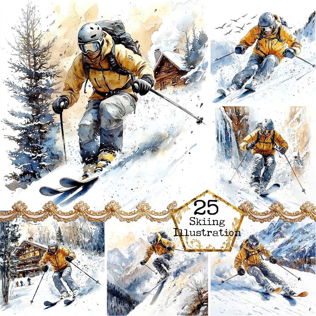 JPEG Watercolor Ski Clipart Bundle Winter Sport Clipart Winter Clipart ...