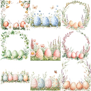 PNG + JPEG Watercolor Easter Egg Frames Clipart Bundle Spring Borders ...