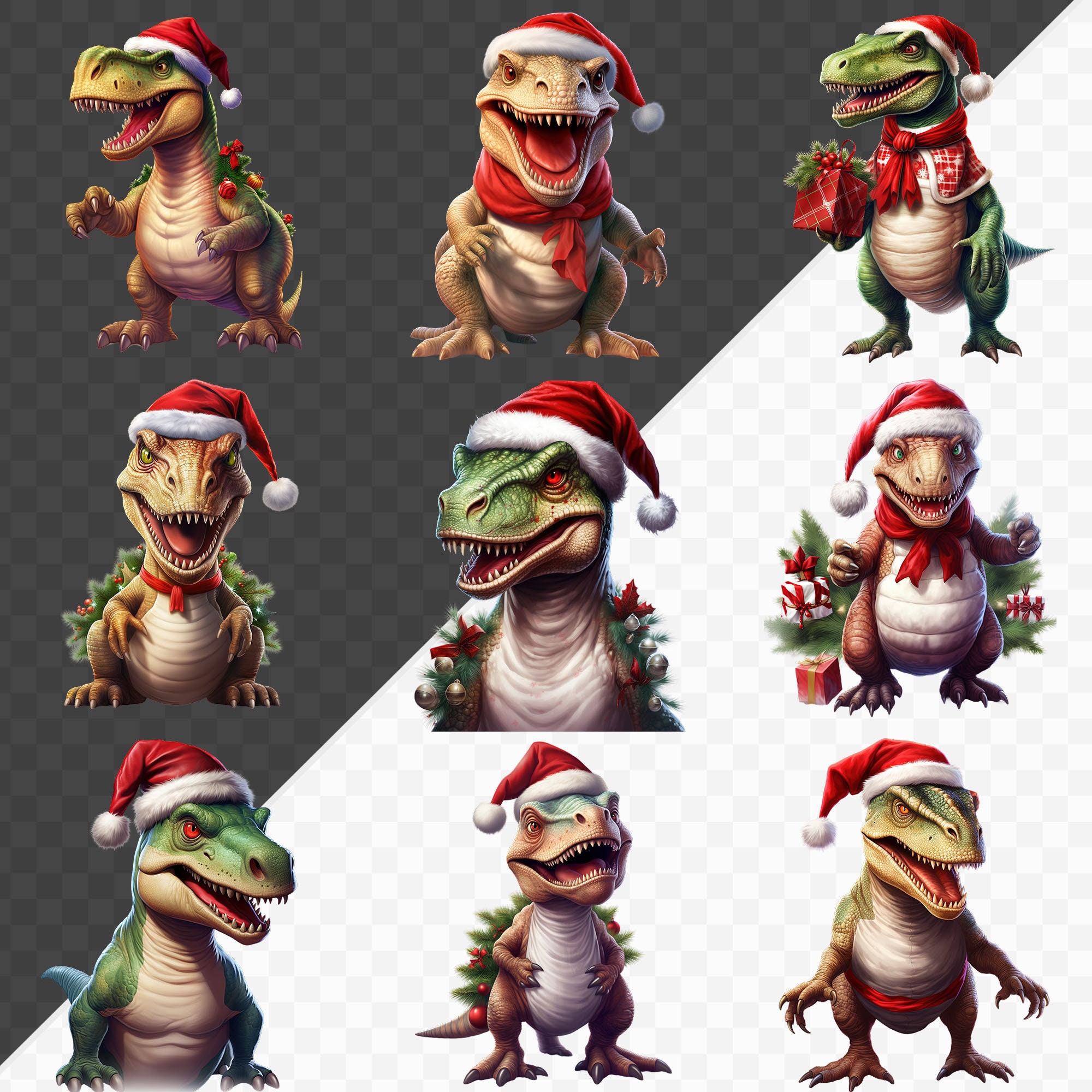 PNG Christmas Dinosaur Clipart Bundle PNG Animal Clipart for Commercial ...