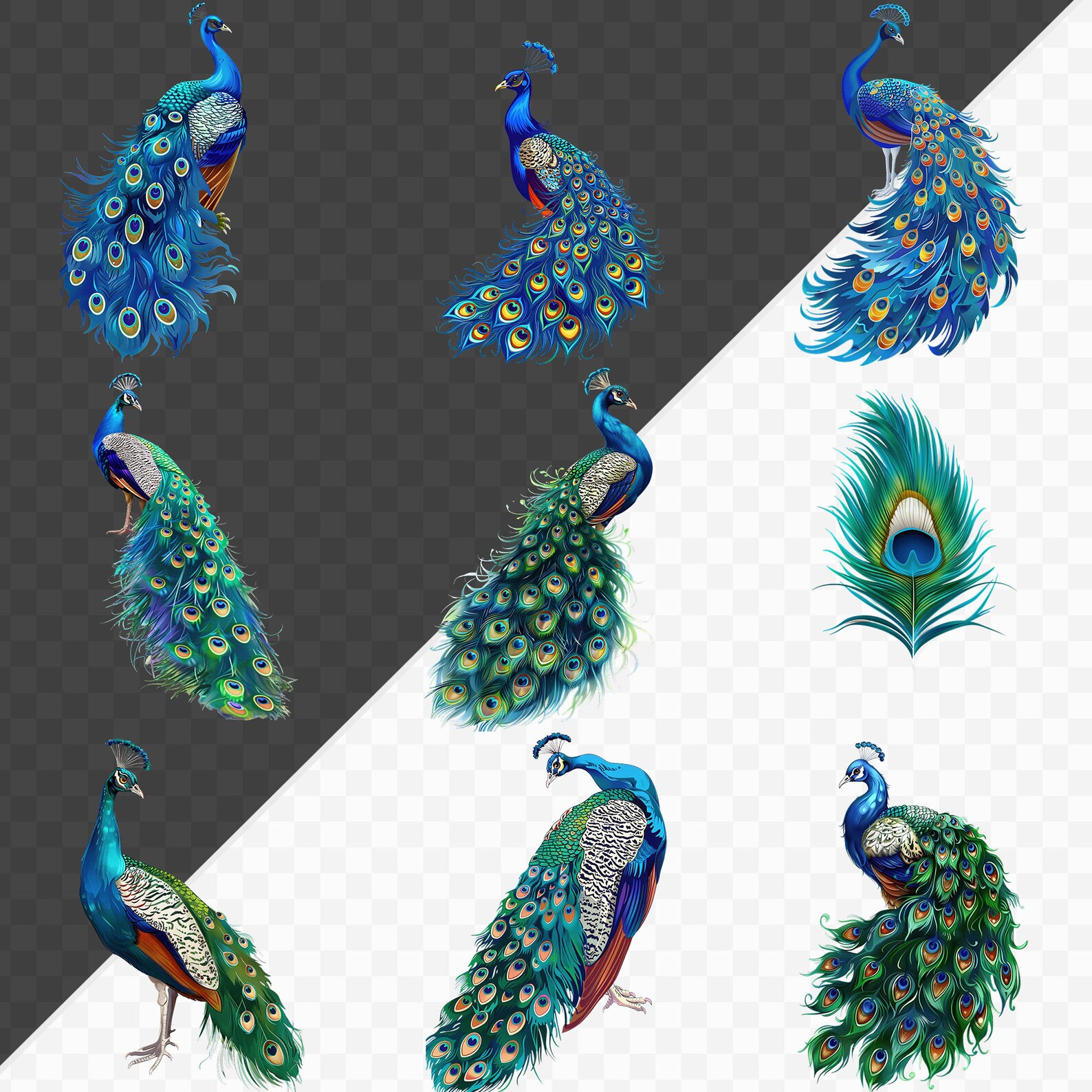 Fancy Peacock Clipart Bundle PNG Magical Dress PNG Commercial Use ...